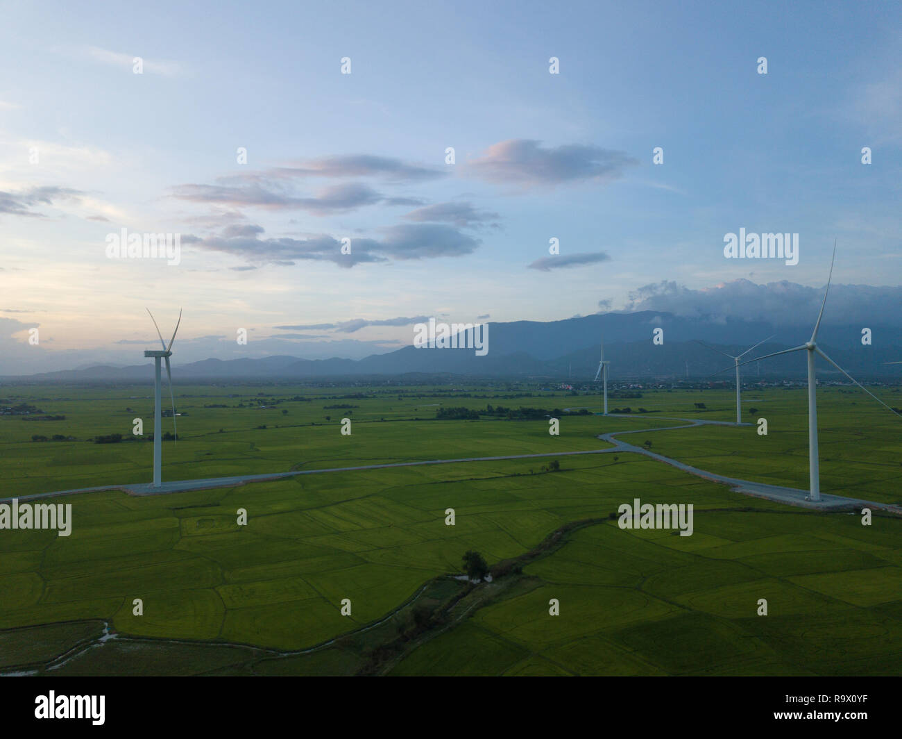 Wind turbine farm, windmill on a summer day. wind turbine or windmill ...