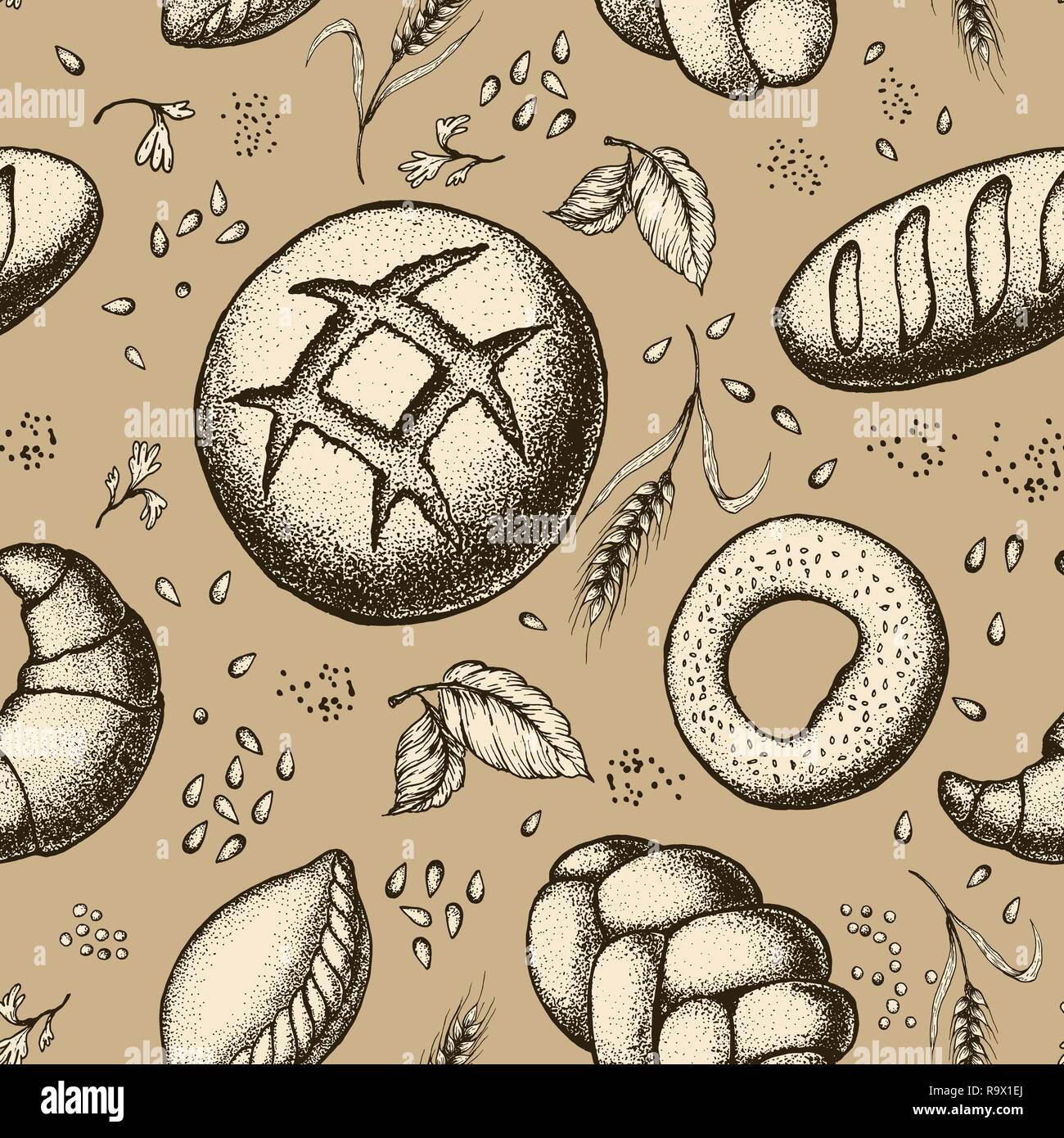 Bakery seamless pattern. Background with bread. Vector illustration ...