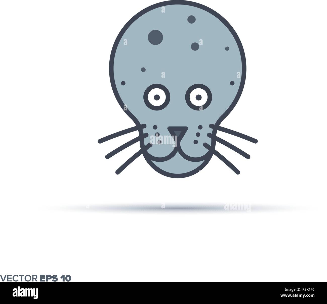 Cute seal face outline vector icon with color fill. Funny animal ...