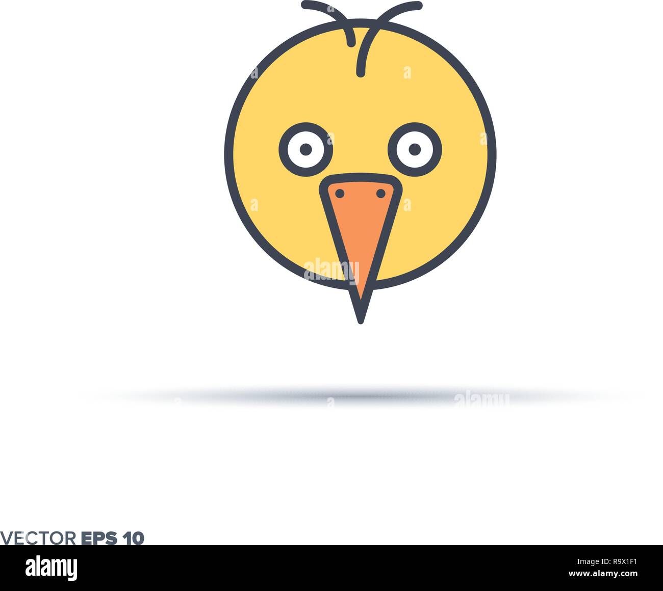 Cute chicken face outline vector icon with color fill. Funny animal ...