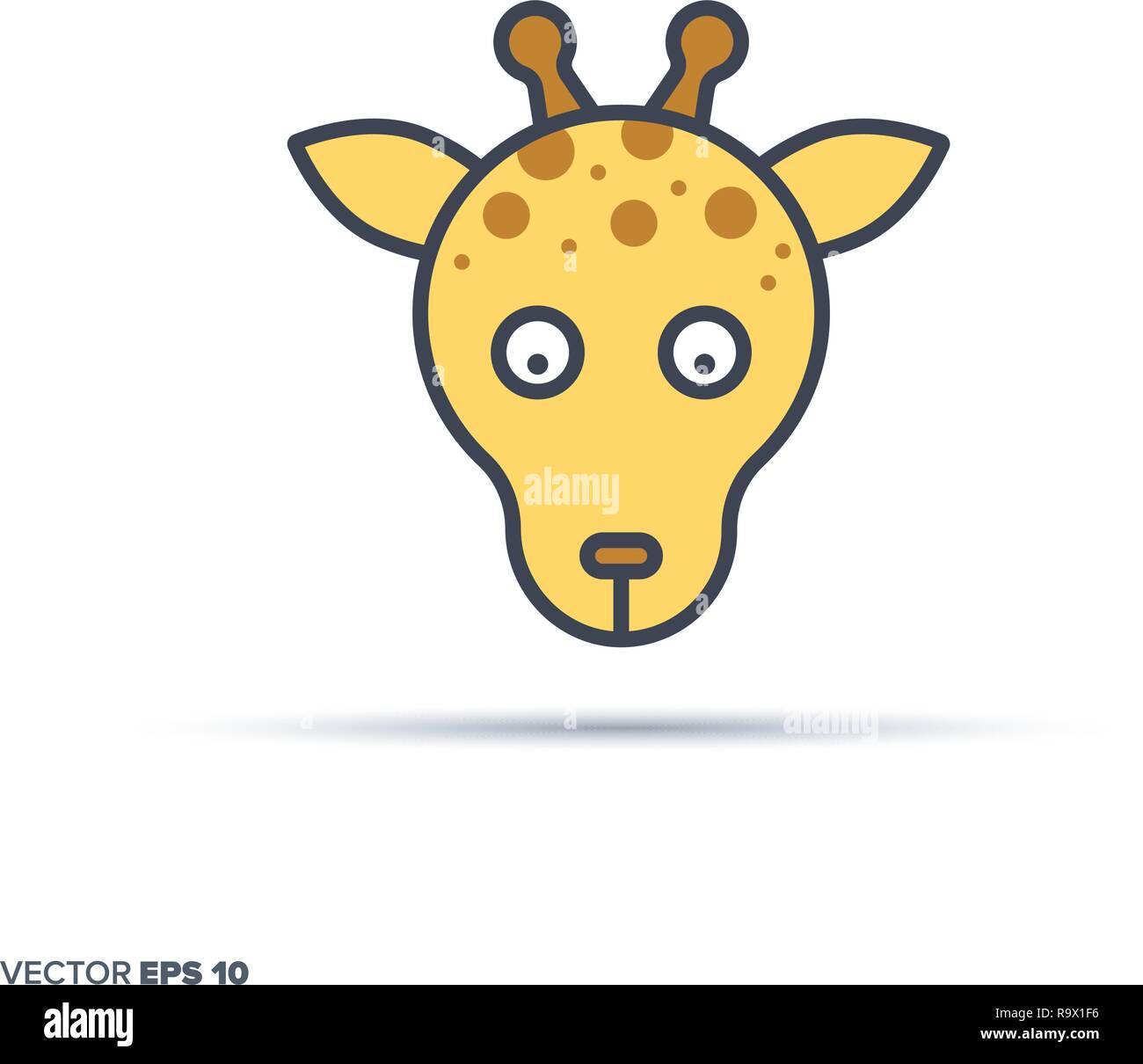 Cute giraffe face outline vector icon with color fill. Funny animal ...