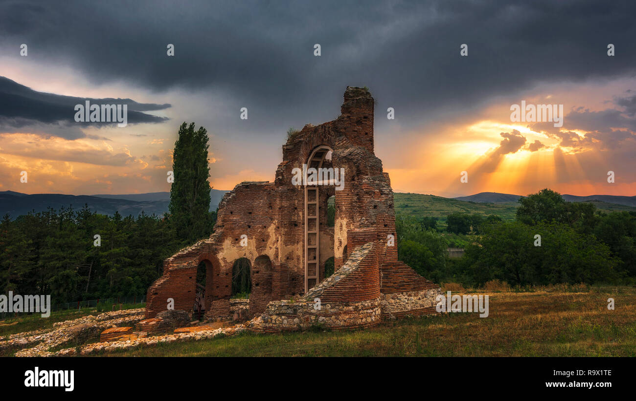 The red church, Bulgaria. Old church near Perushtitsa city from early ...