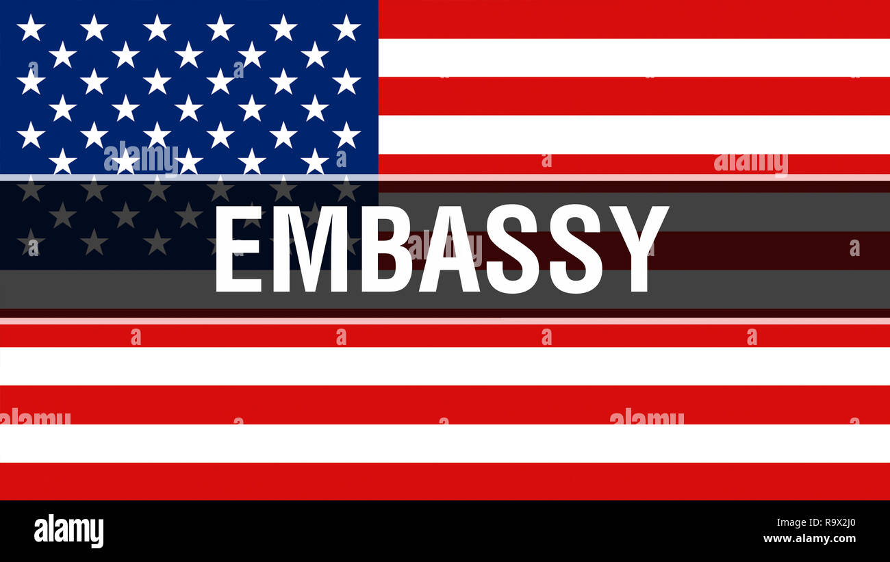 embassy on a USA flag background, 3D rendering. United States of ...