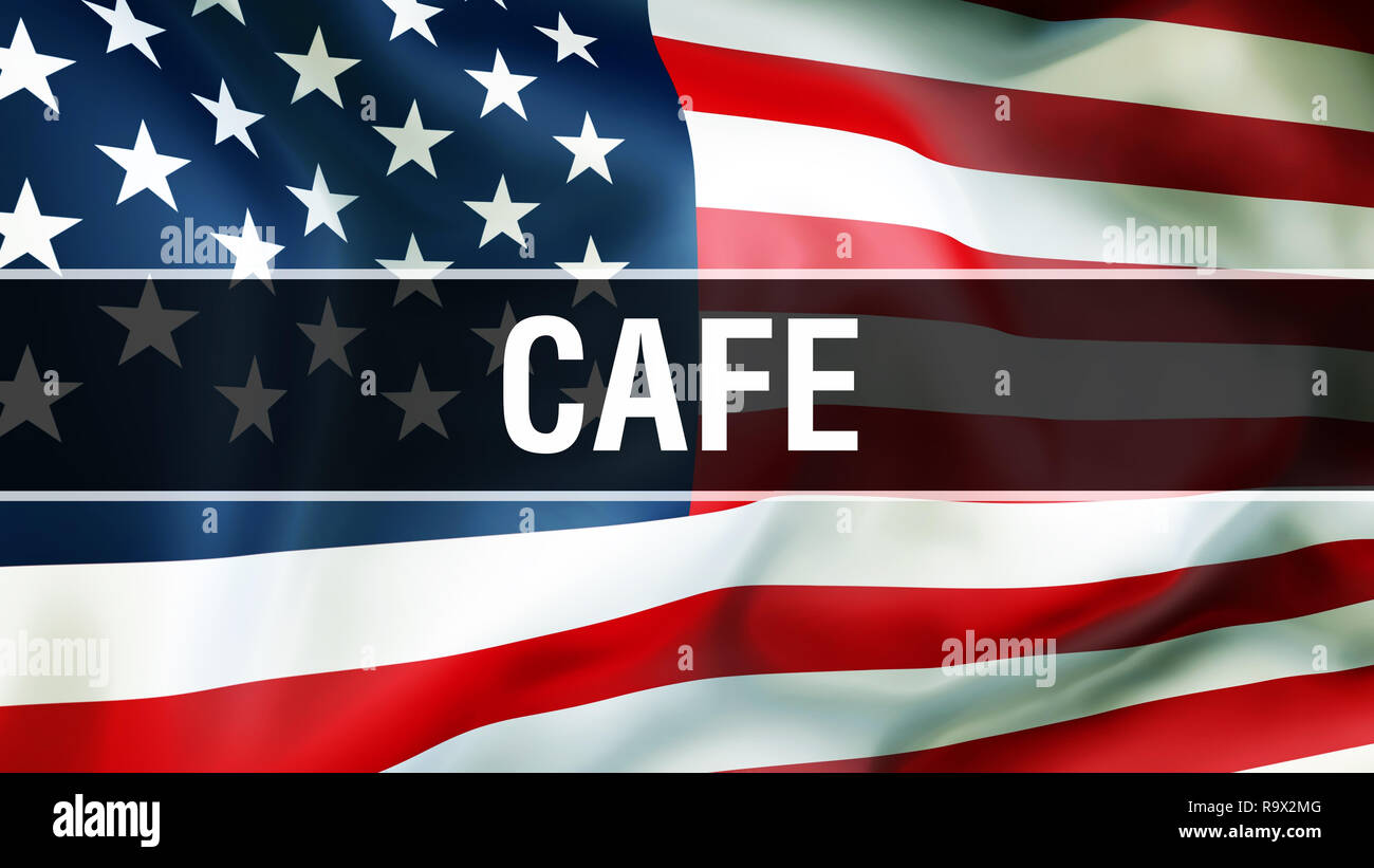 cafe on a USA flag background, 3D rendering. United States of America ...