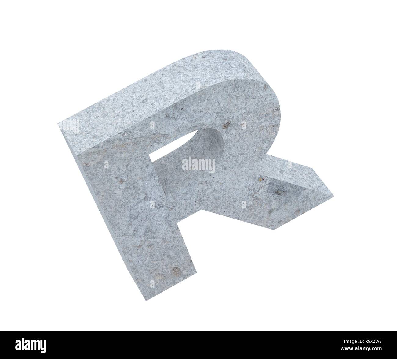 Concrete Capital Letter - R isolated on white background. 3D render ...