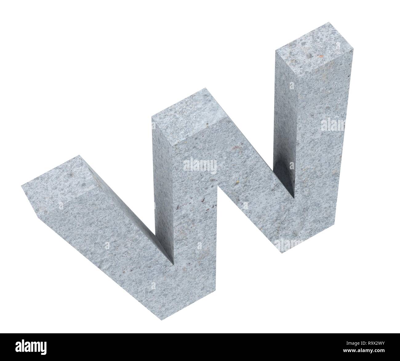 Concrete Capital Letter - W isolated on white background. 3D render ...