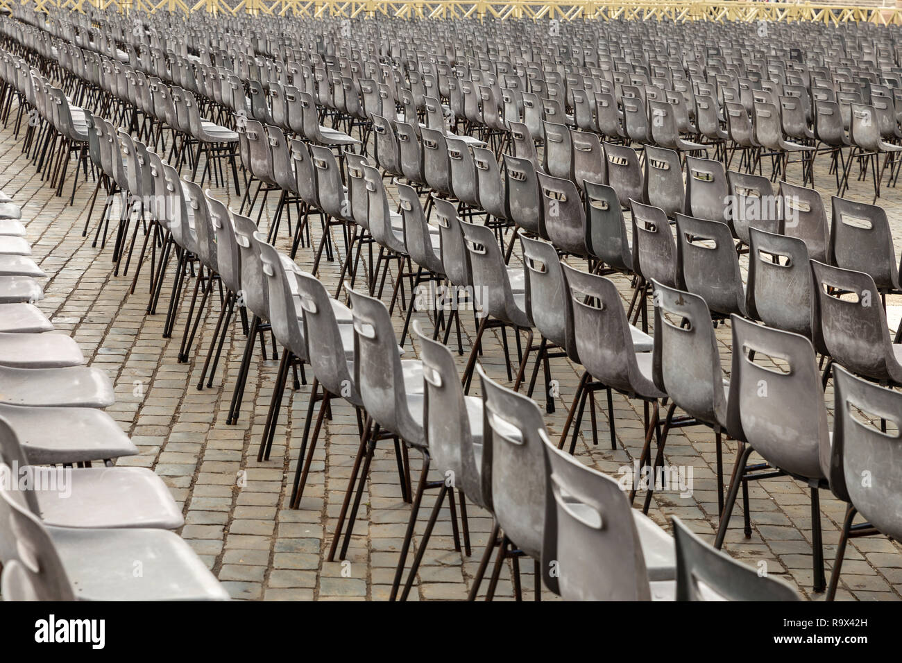 aligned chairs prepared for an outdoor event Stock Photo - Alamy