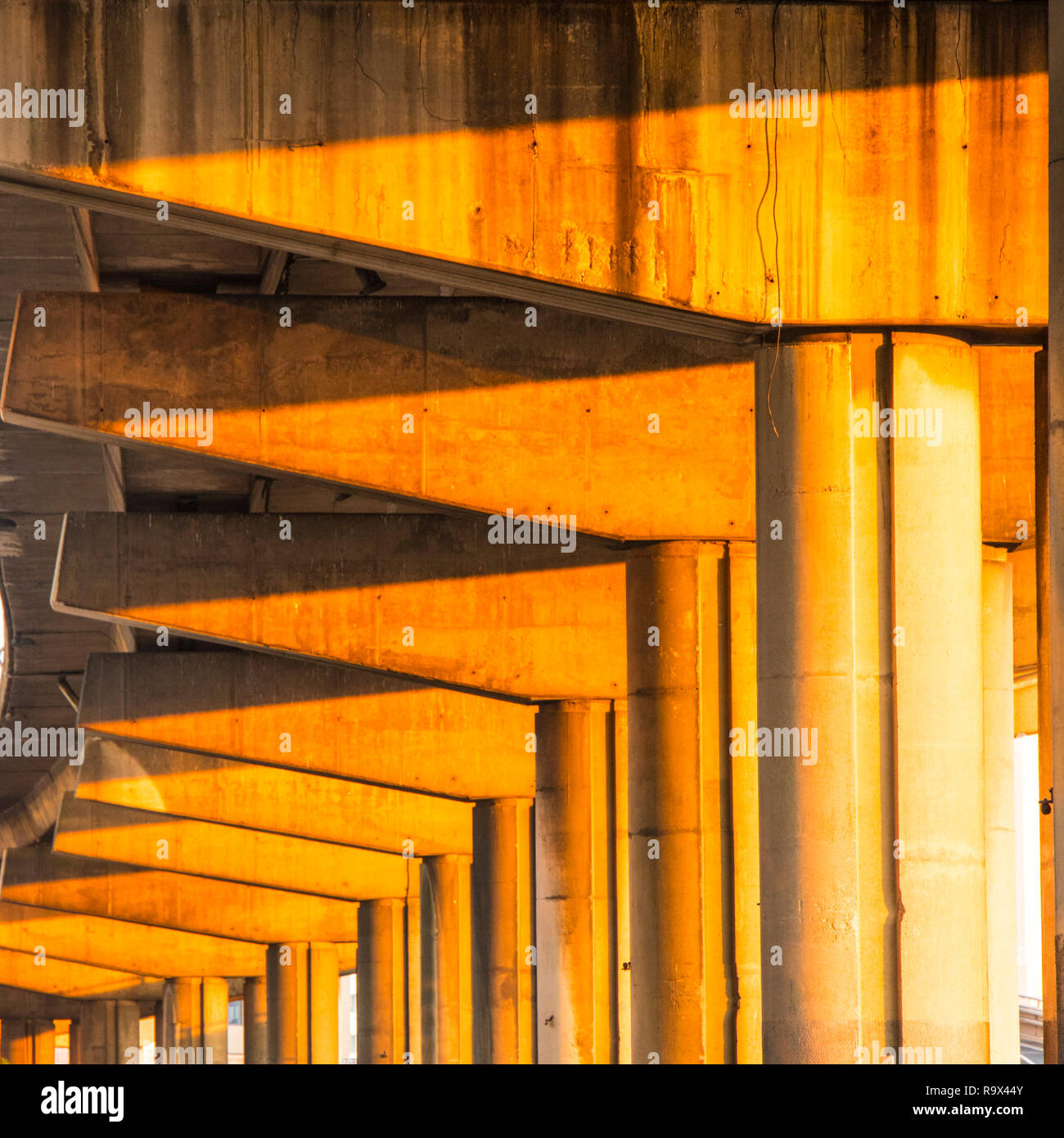 detail of concrete columns underneath motorway bridge Marseilles, South ...