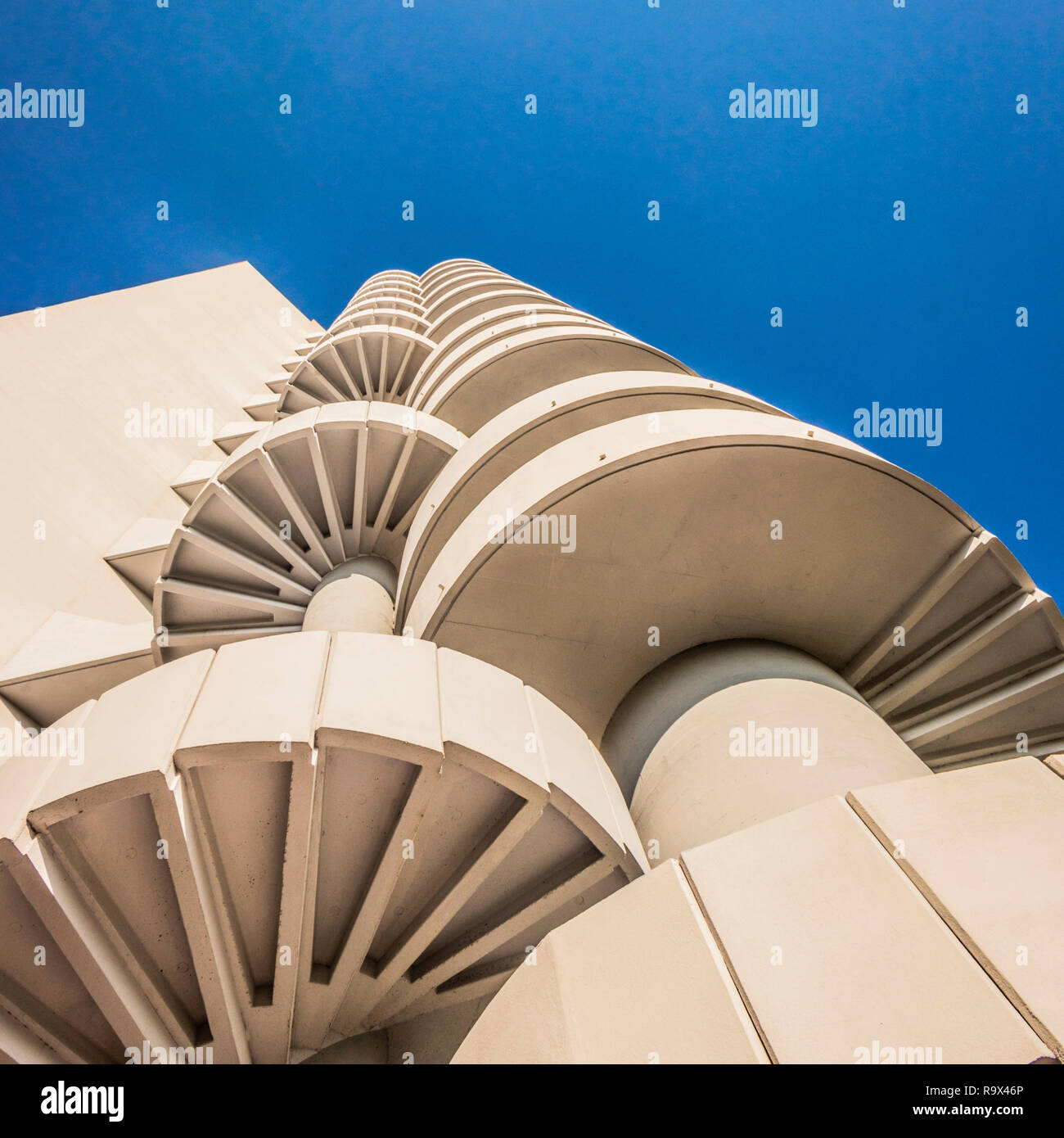 spiral concrete stairs of Le Brasilia building in Marseilles, South of ...