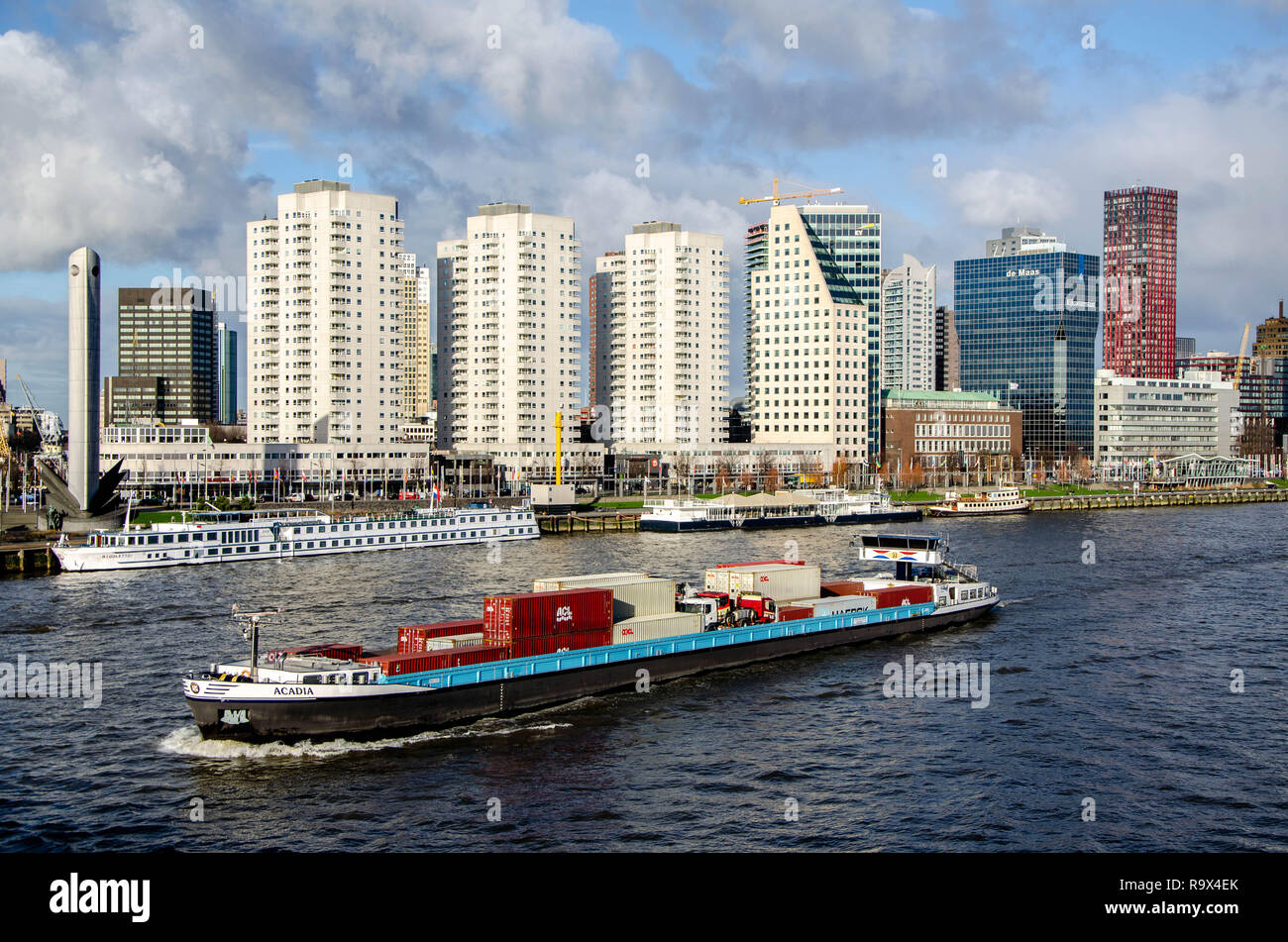 Picture from a boat taken from the Erasmus bridge with the Rotterdam ...