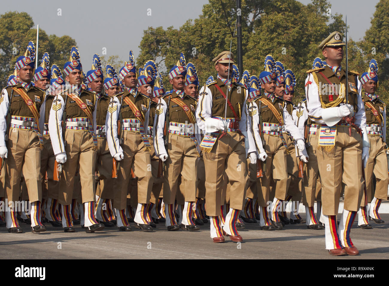 Soldiers of the Indian Army marching down the Raj Path in preparation ...