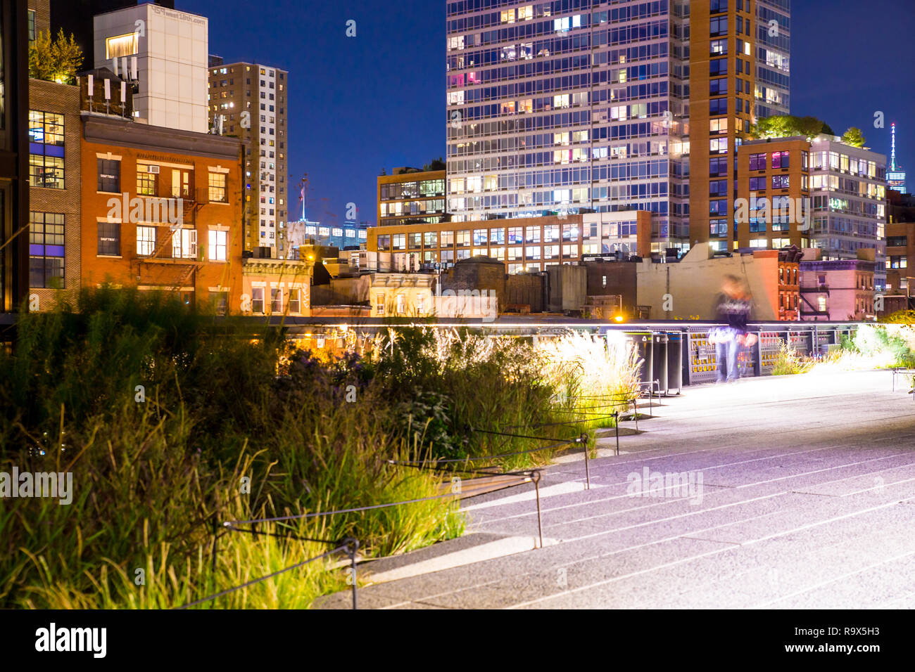 NEW YORK CITY - OCTOBER 21, 2017: Night scene along Highline Park in ...