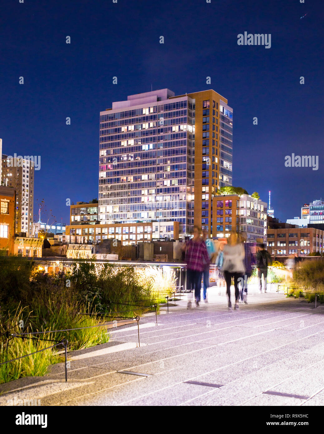 NEW YORK CITY - OCTOBER 21, 2017: Night scene along Highline Park in ...