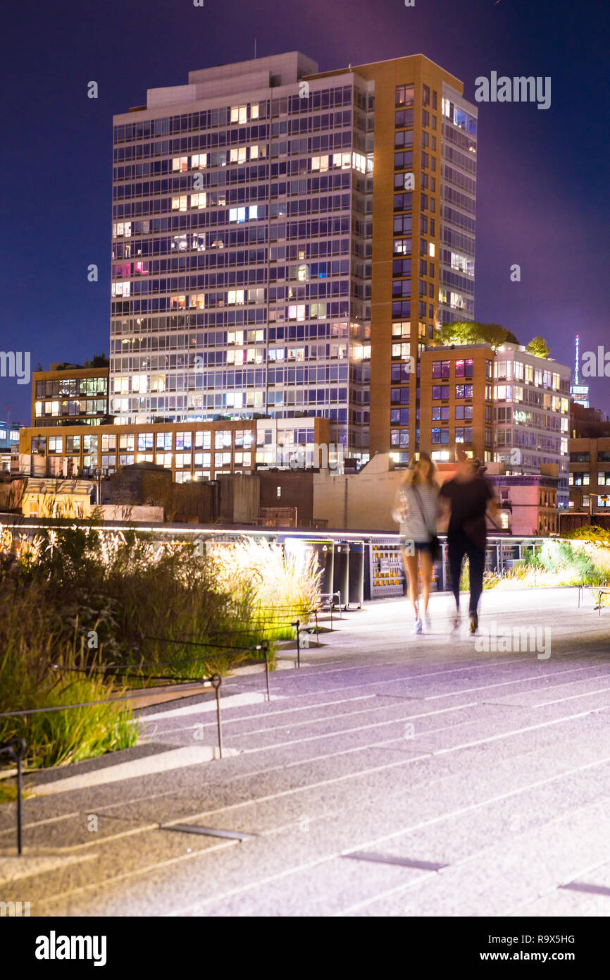 NEW YORK CITY - OCTOBER 21, 2017: Night scene along Highline Park in ...