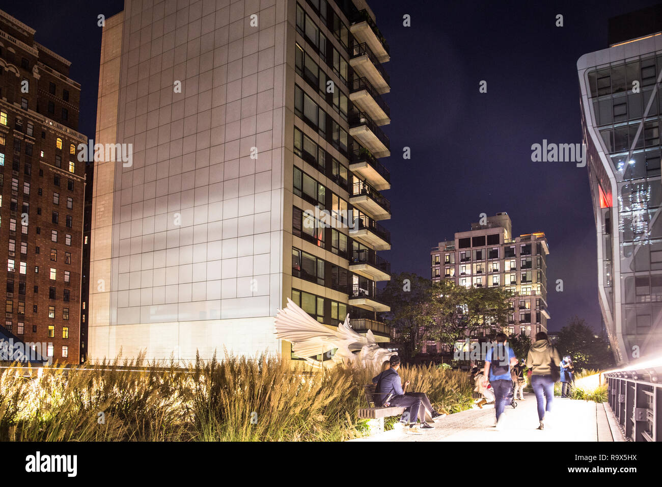NEW YORK CITY - OCTOBER 21, 2017: Night scene along Highline Park in ...