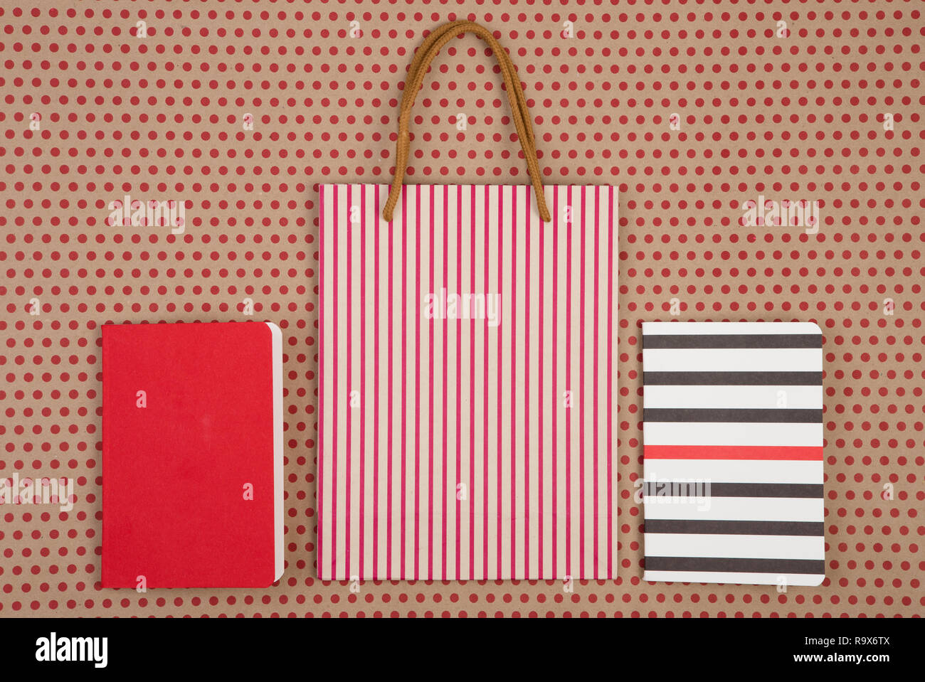 Celebratory concept - handmade striped shopping bag, gift bags and ...