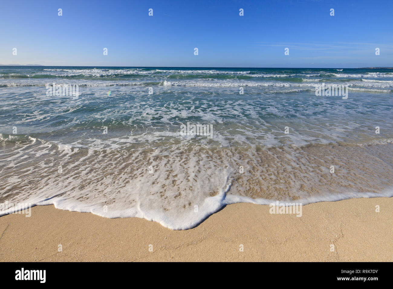 Wave on shoreline sandy beach, seascape sea clean Mediterranean Es ...