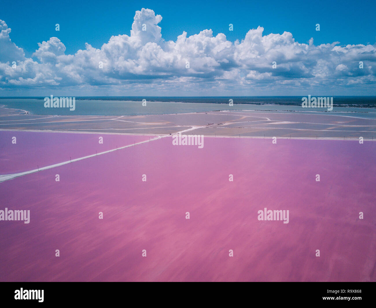 Mexico Drone Photos Las Coloradas Pink Lake Stock Photo - Alamy