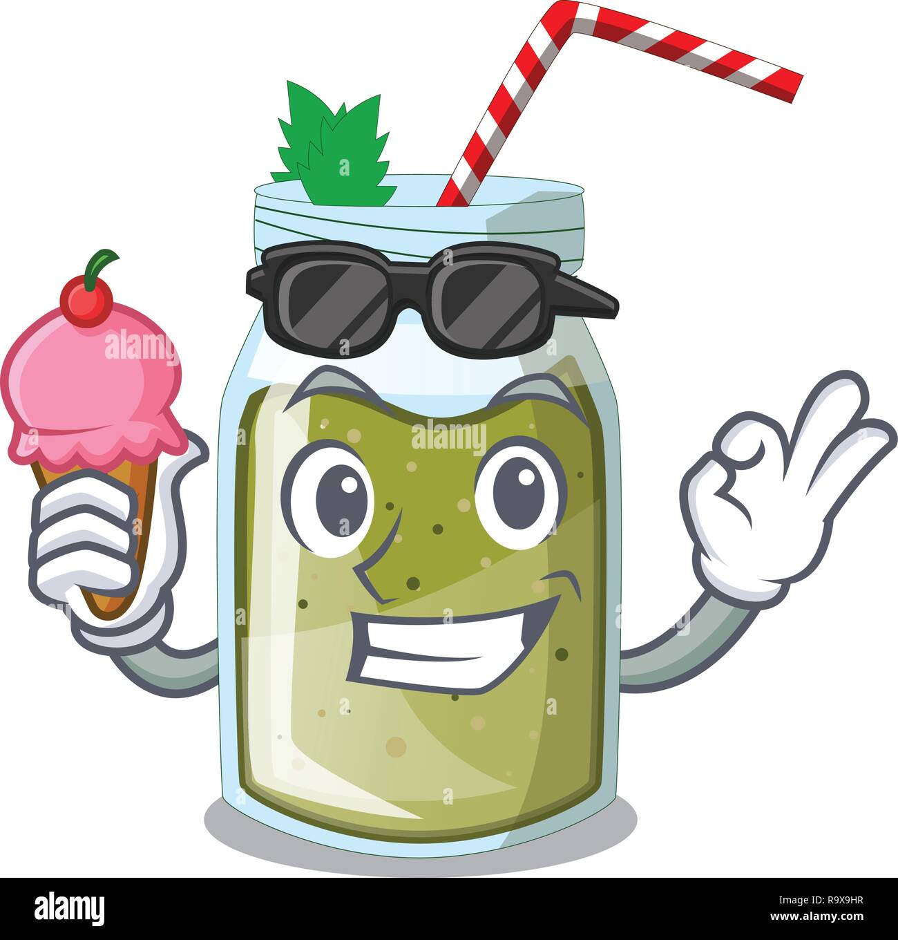 With ice cream juice smoothies green in cartoon table Stock Vector ...