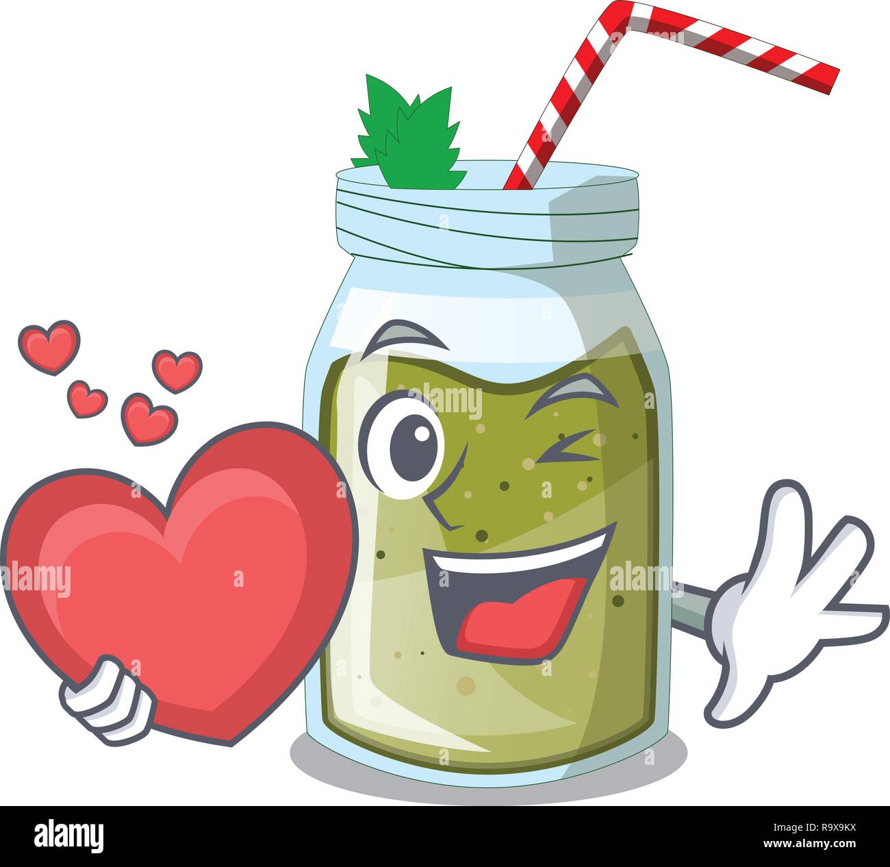 With heart juice green smoothie on character cup Stock Vector Image ...