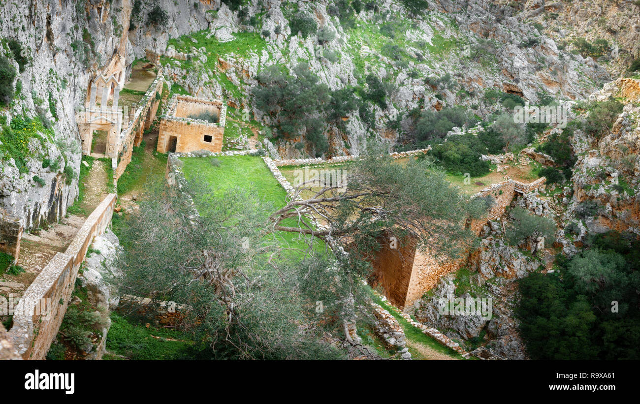 High angle view of ruined building by hill Crete Greece Stock Photo - Alamy