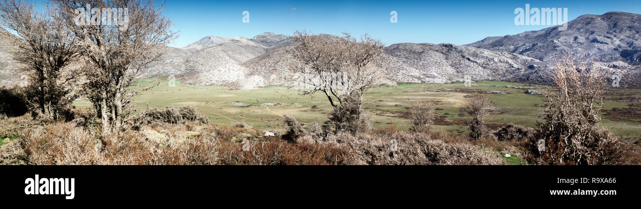 View of green field amidst mountain peak Crete Greece Europe Stock ...