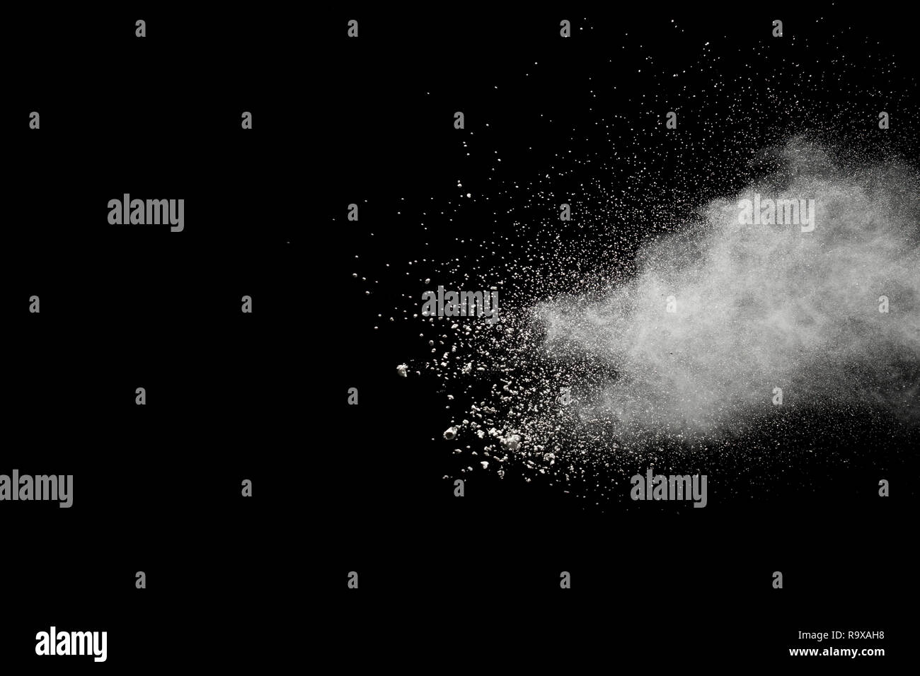 White powder explosion on black background.Stopping the movement of ...