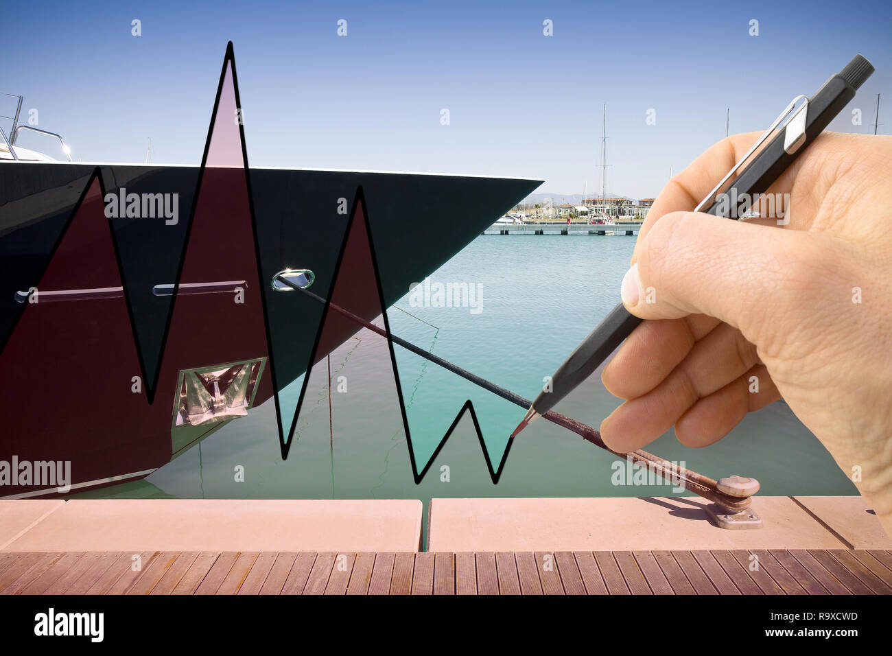 Hand drawing a graph about ship business Stock Photo - Alamy