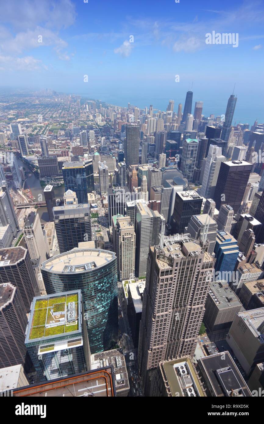 Chicago, Illinois (USA). City architecture aerial view with Lake ...
