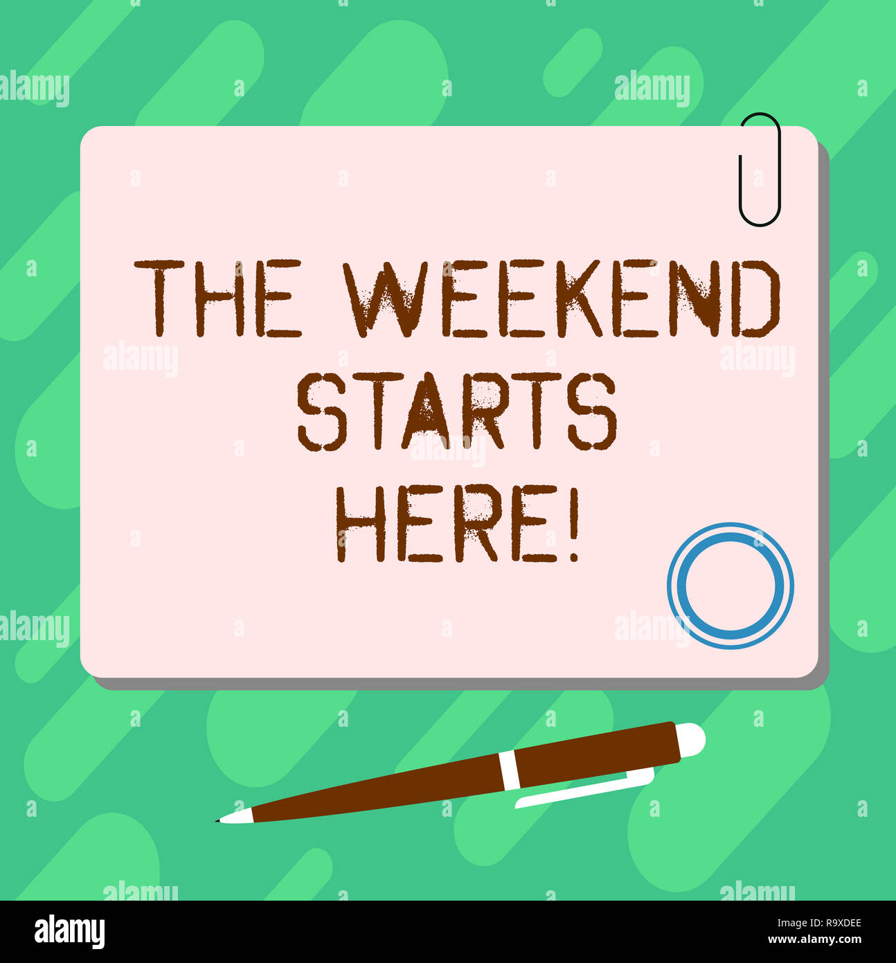 Handwriting text The Weekend Starts Here. Concept meaning Final of the ...