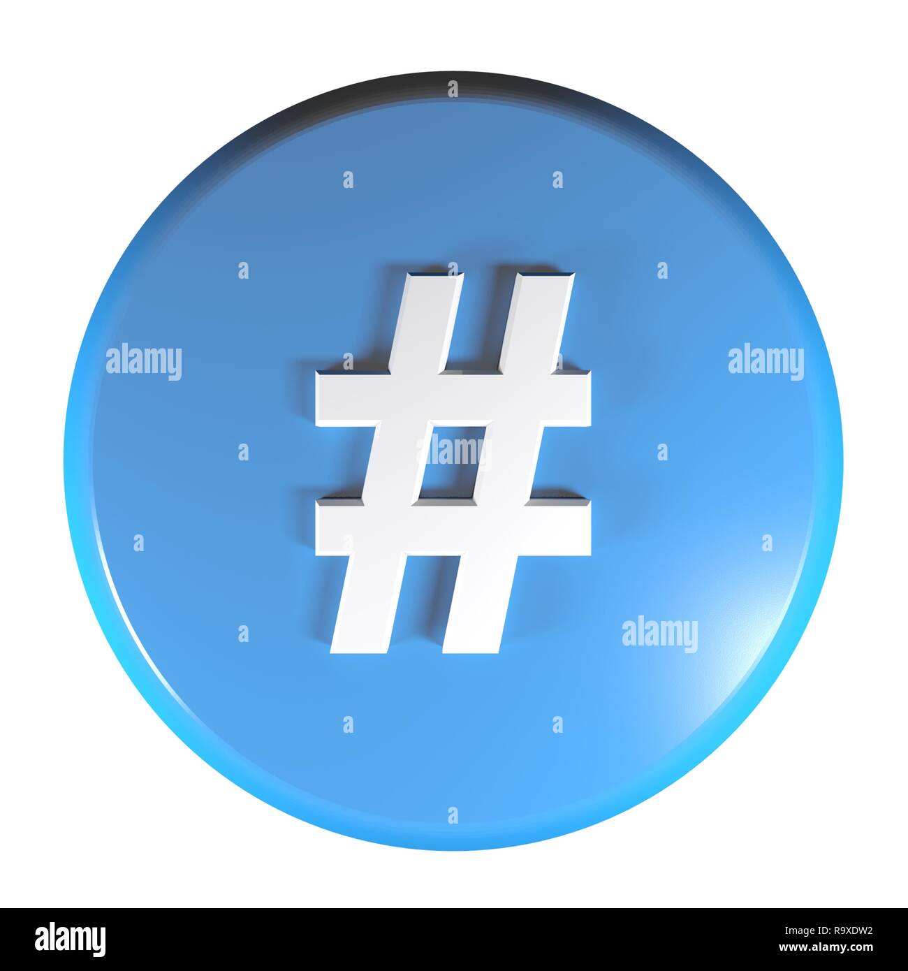 Circle push button with symbol # - 3D rendering illustration Stock ...