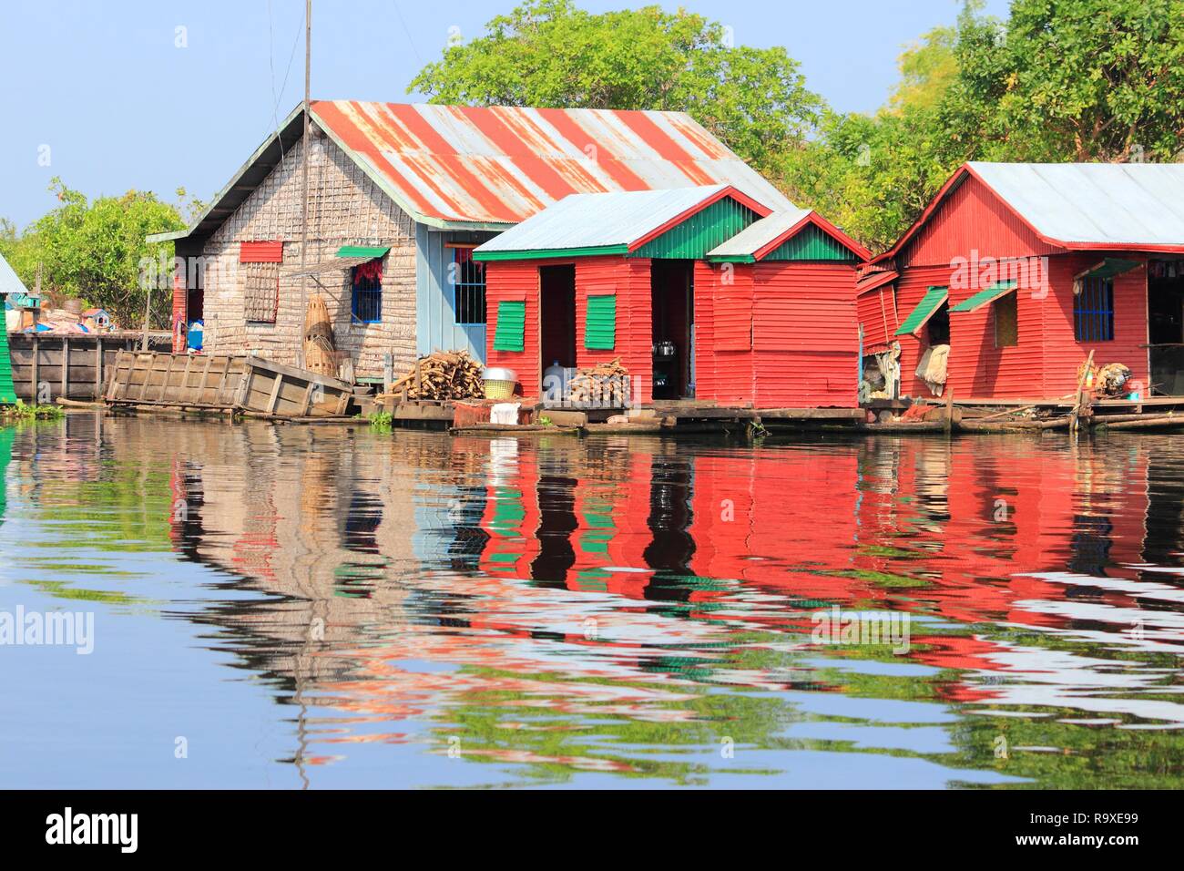 Cambodia - floating village on Tonle Sap lake. Exotic Southeast Asia ...