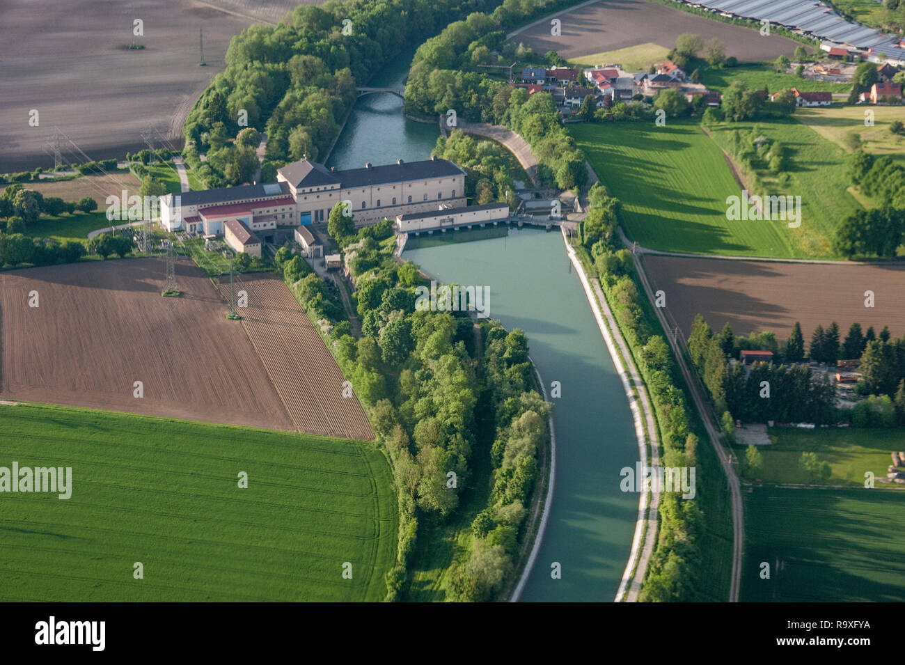 Top view of the agricultural area in early summer of Munich, Germany ...