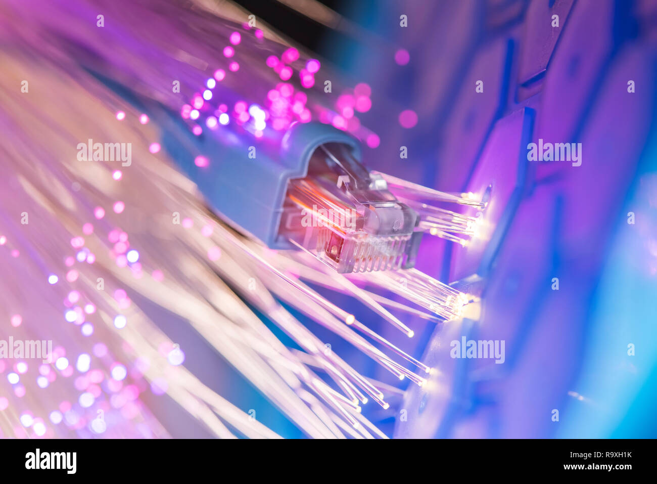 network cable with high tech technology color background Stock Photo ...