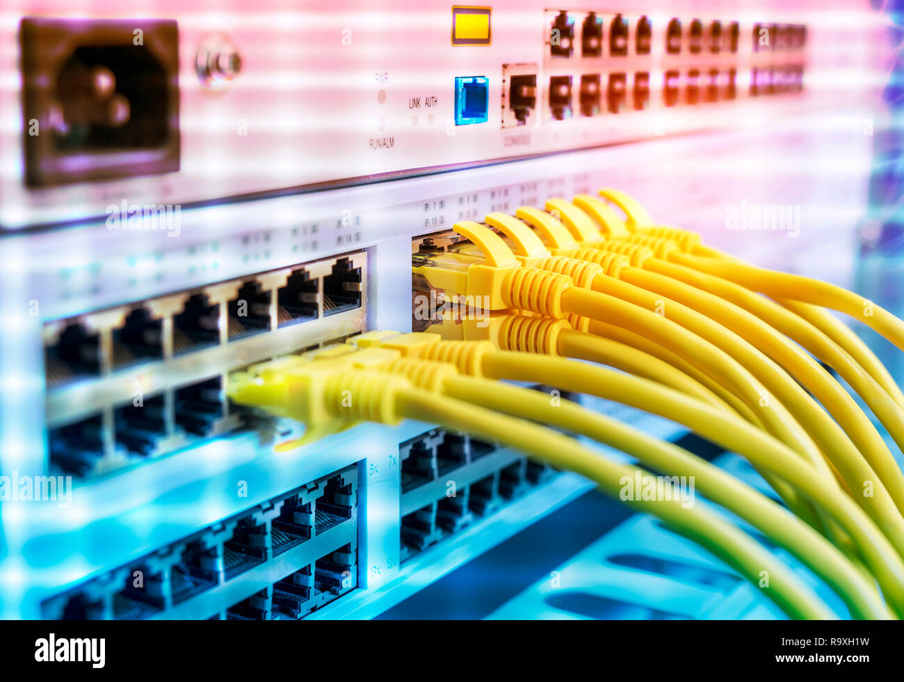 ethernet cable on network switches background Stock Photo - Alamy