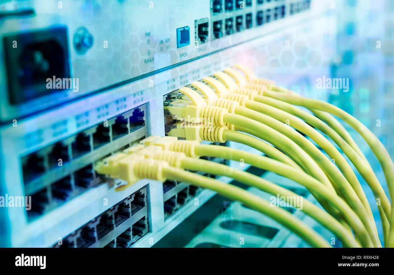 ethernet cable on network switches background Stock Photo - Alamy