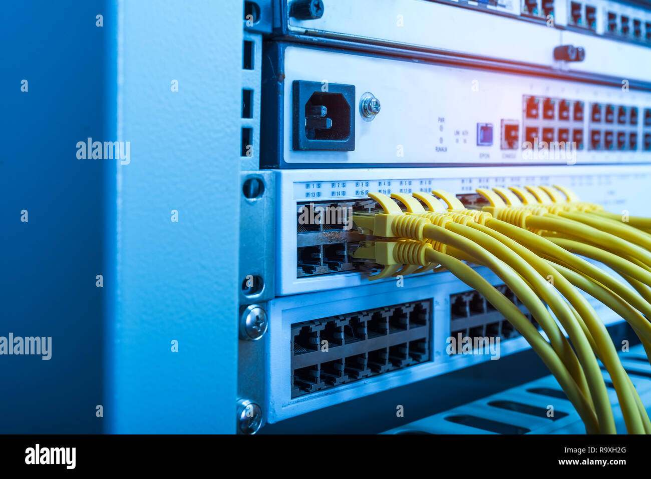 ethernet cable on network switches background Stock Photo - Alamy