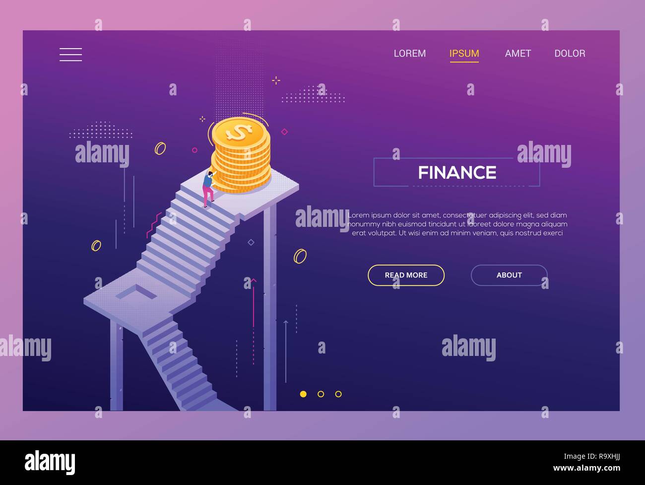 Finance - modern isometric vector landing page template on purple ...