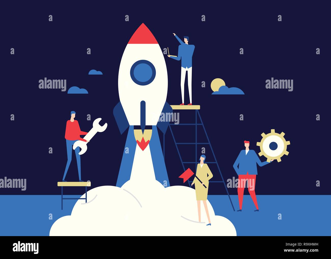 Startup - flat design style conceptual colorful illustration on dark ...