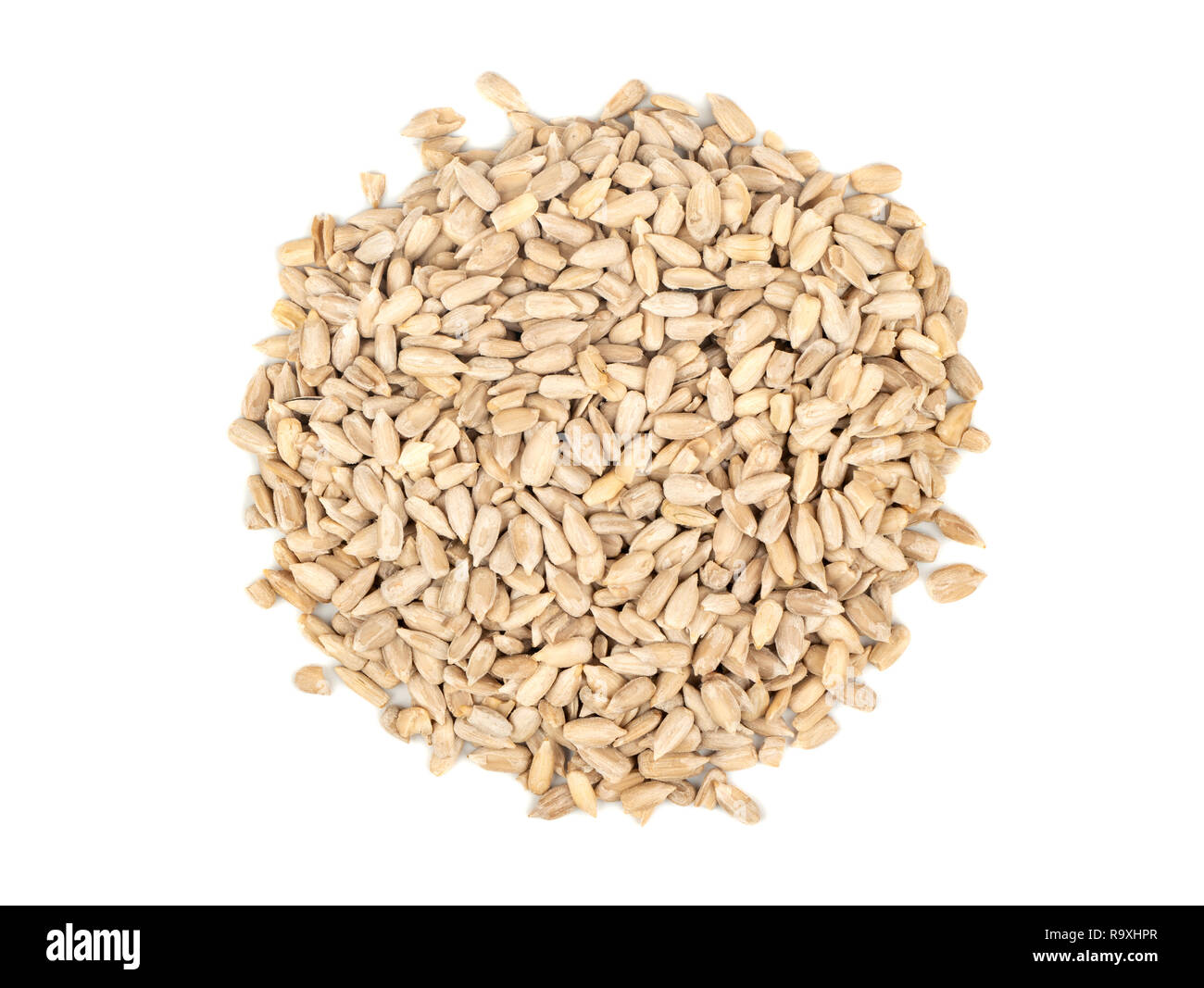 Bunch of sunflower seeds without shell on white background, top view ...