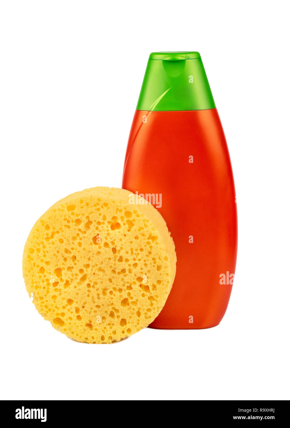 Yellow washcloth with shampoo isolated on white background Stock Photo ...