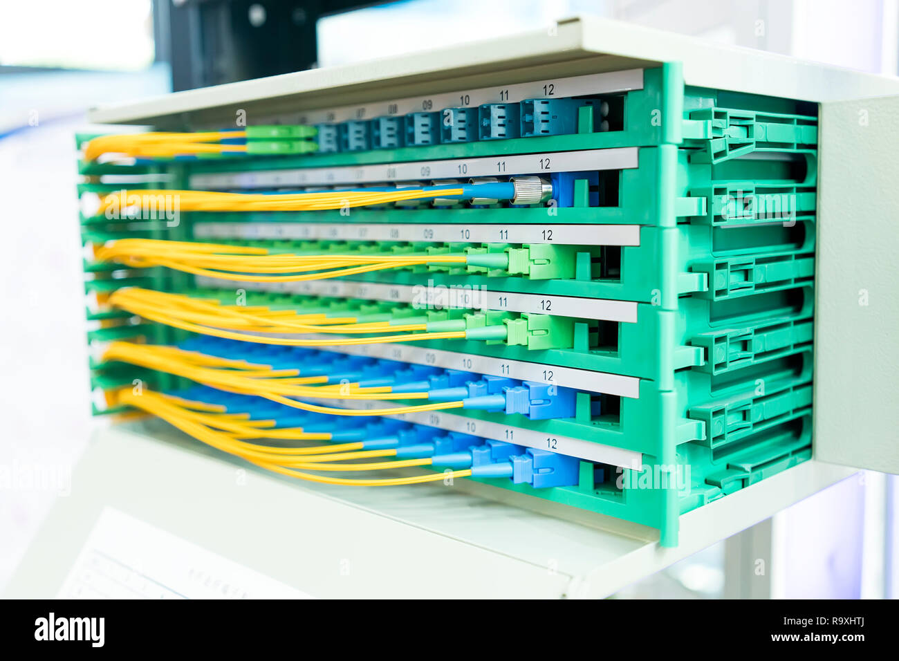 Fiber optic cablel connect to communication Distribution point Stock ...