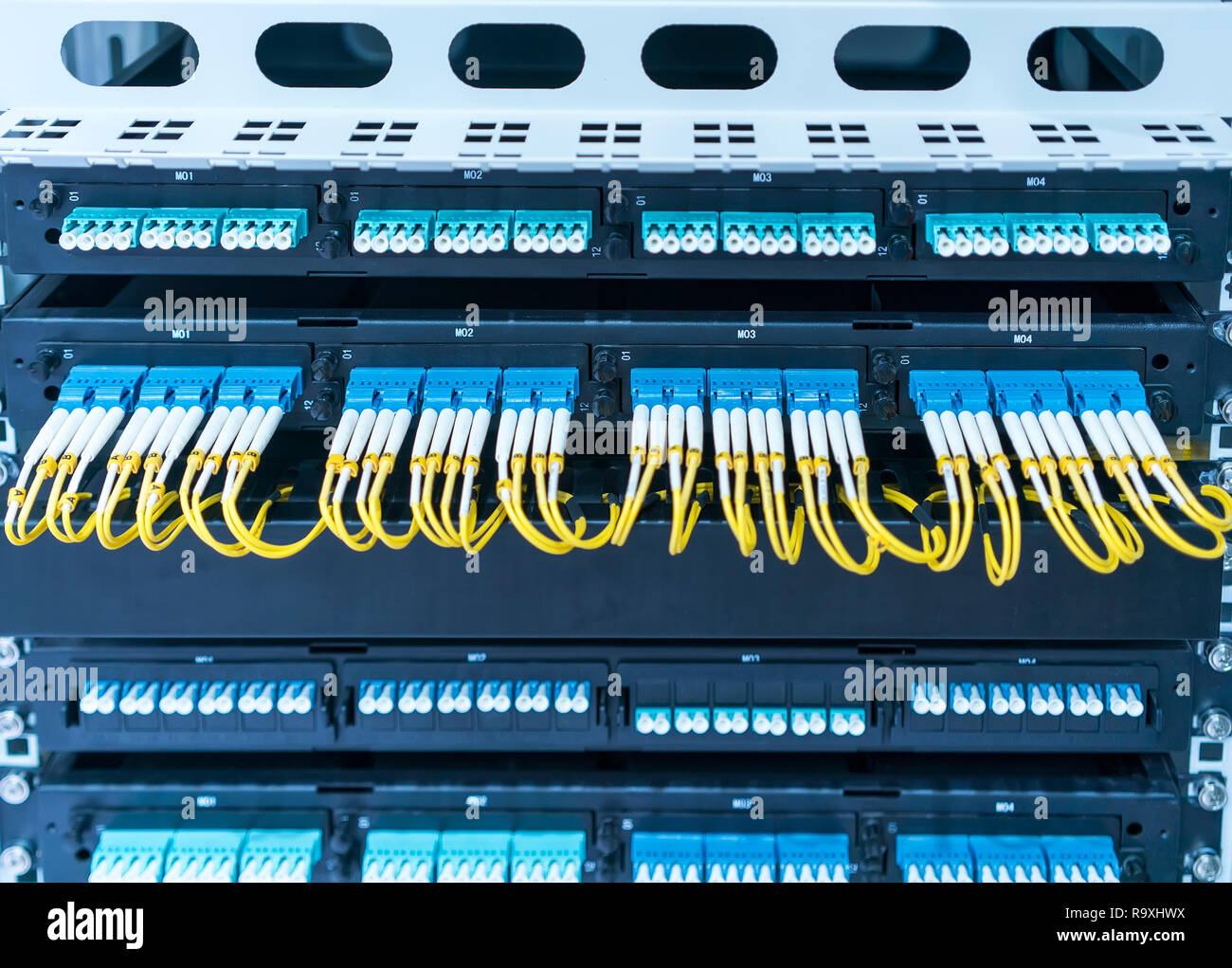 Fiber optic cablel connect to communication Distribution point Stock ...
