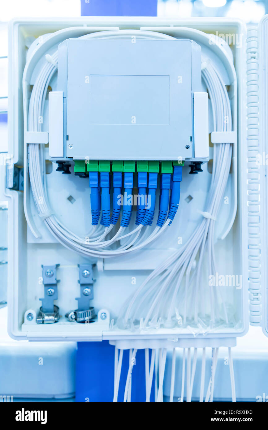 Fiber optic cablel connect to communication Distribution point Stock ...