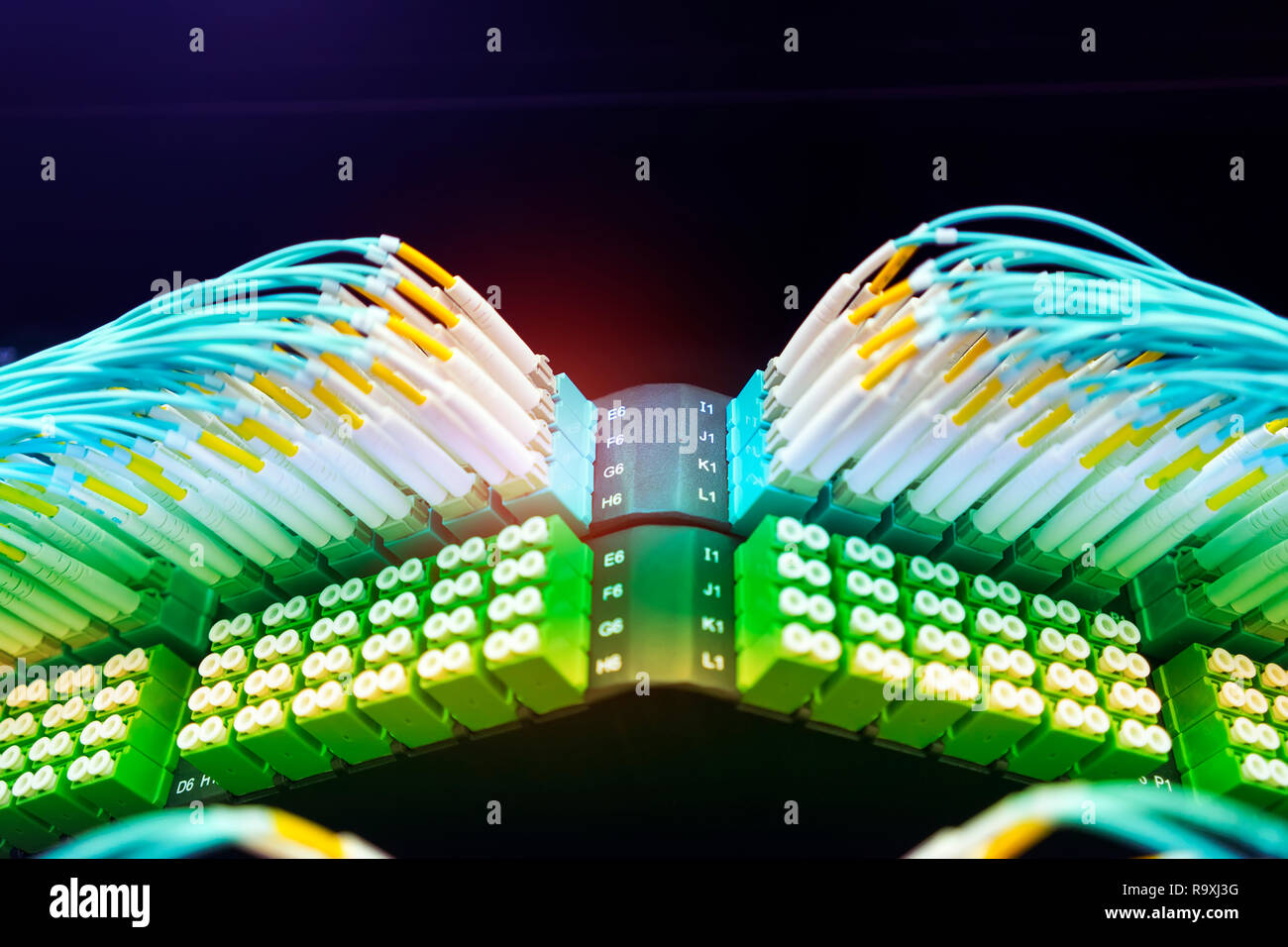 Fiber optic cablel connect to communication Distribution point Stock ...