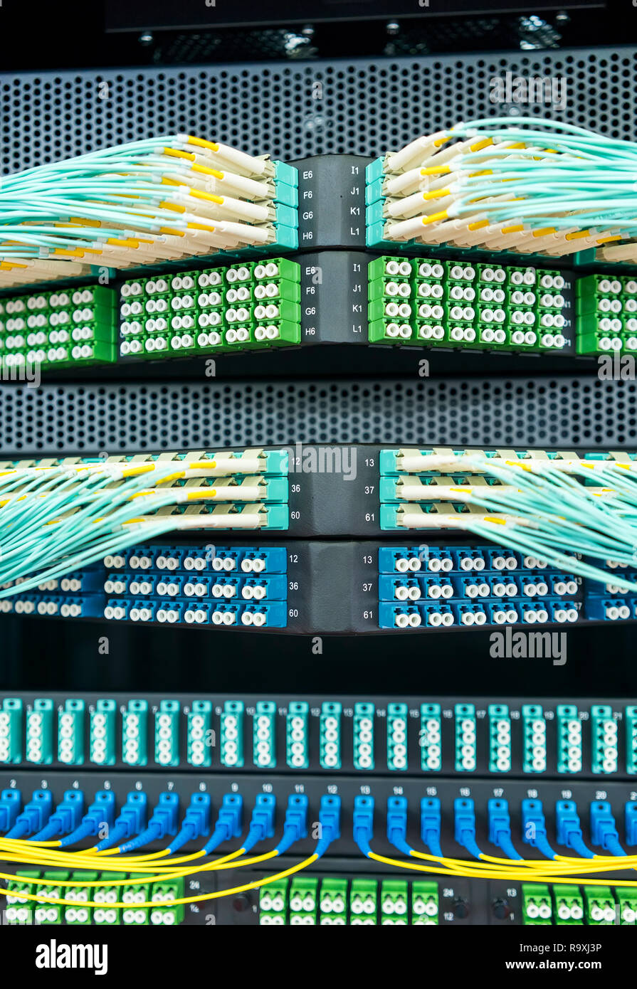 Fiber optic cablel connect to communication Distribution point Stock ...