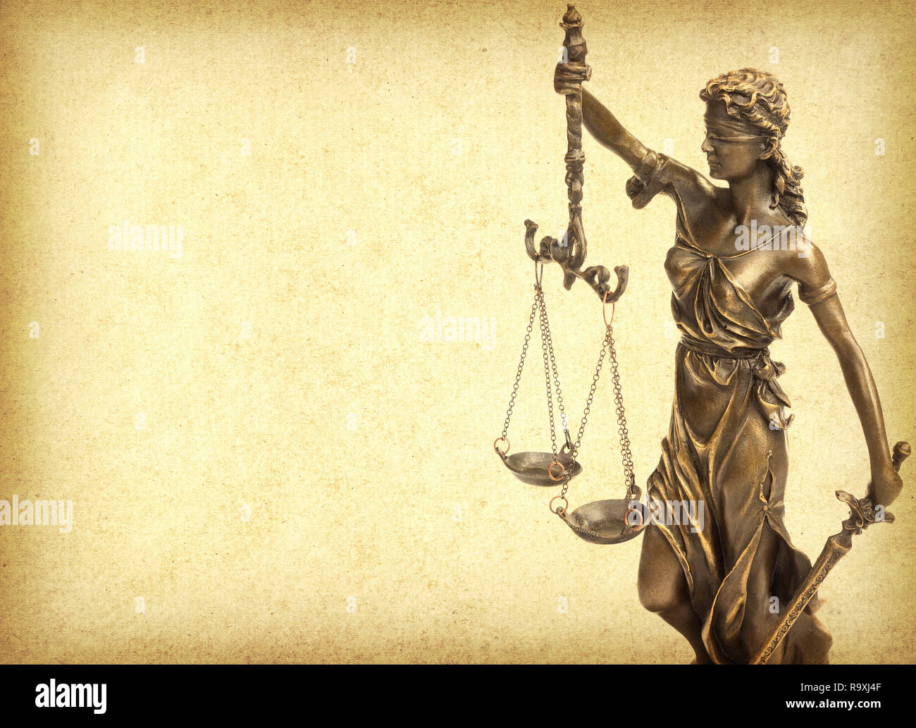Statue of justice on old paper background, law concept Stock Photo - Alamy