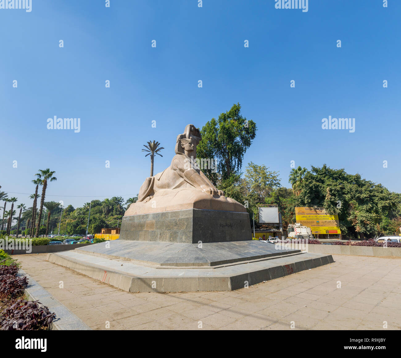 The modern (1928) granite Egypt's Renaissance Sculpture, a sphinx and ...