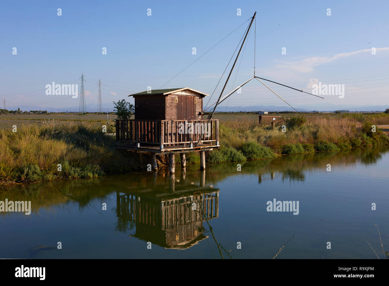 Wooden fishing hous along the Canal in Cervia, Ravenna province. italy ...
