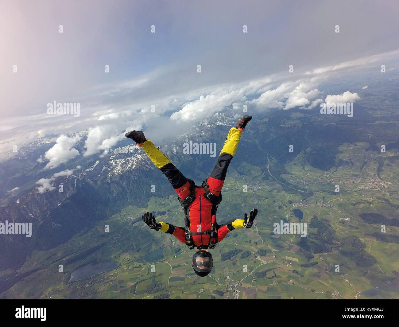 This freefly skydiver is practising some new dive positions in the sky ...